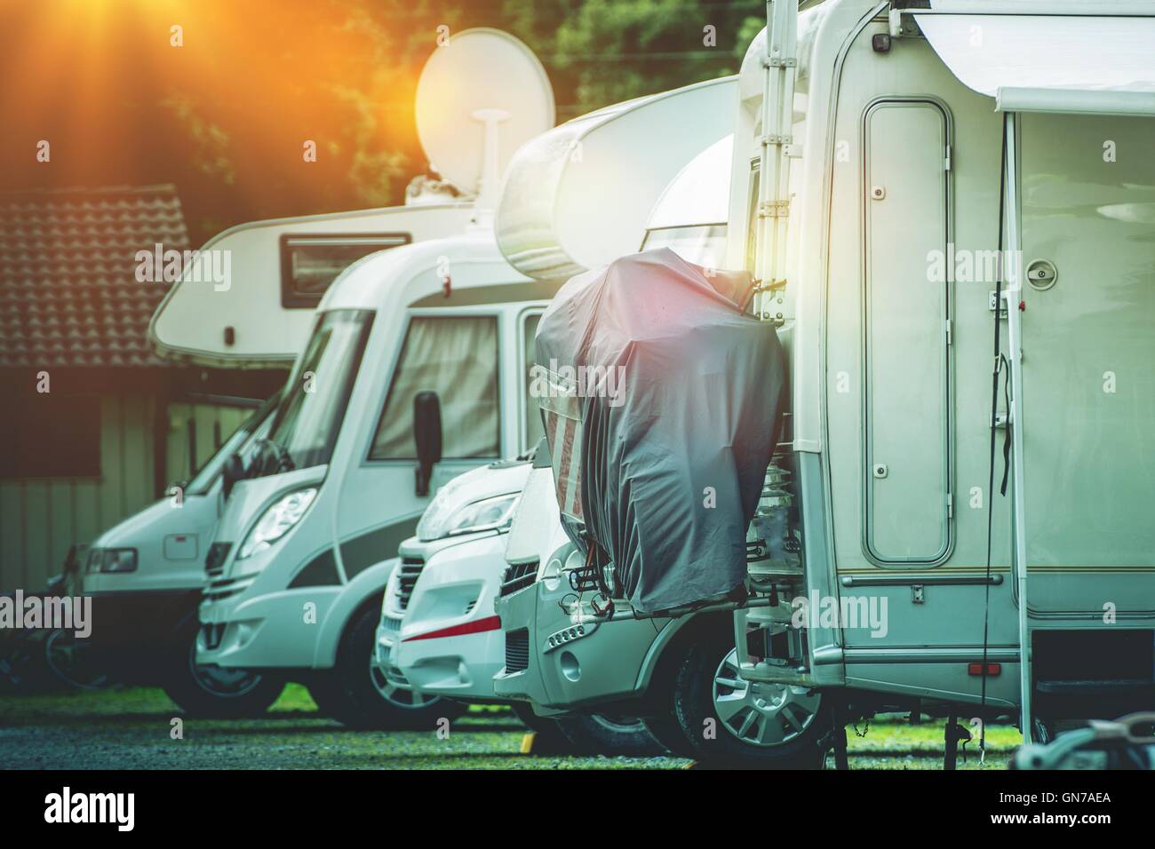 RV Camper Storage Place. Stored Recreational Vehicles on the Storage ...