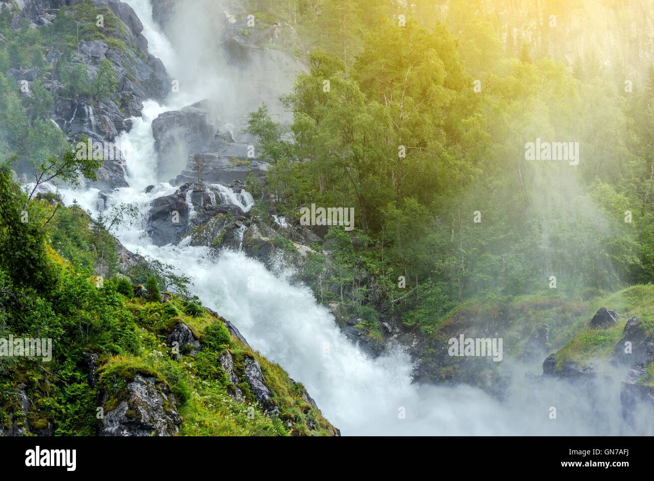 Scenic Waterfall in the Norway. Scenic Norwegian Landscape Stock Photo ...