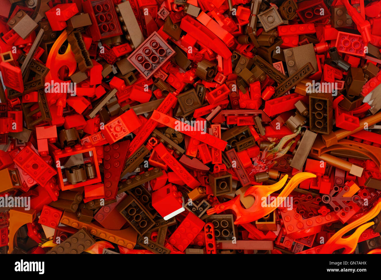 Tambov, Russian Federation - July 12, 2016 Background of red Lego ...