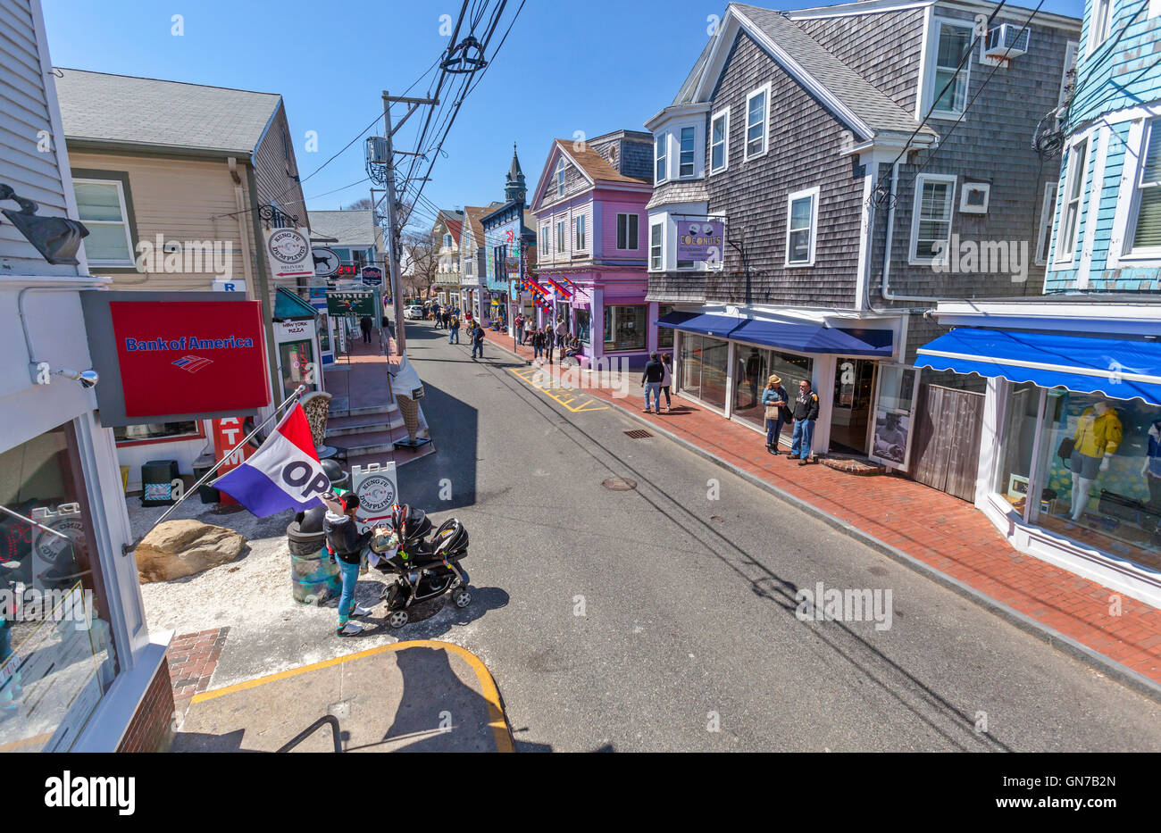 People walking on Commercial Street looking in stores in Provincetown ...