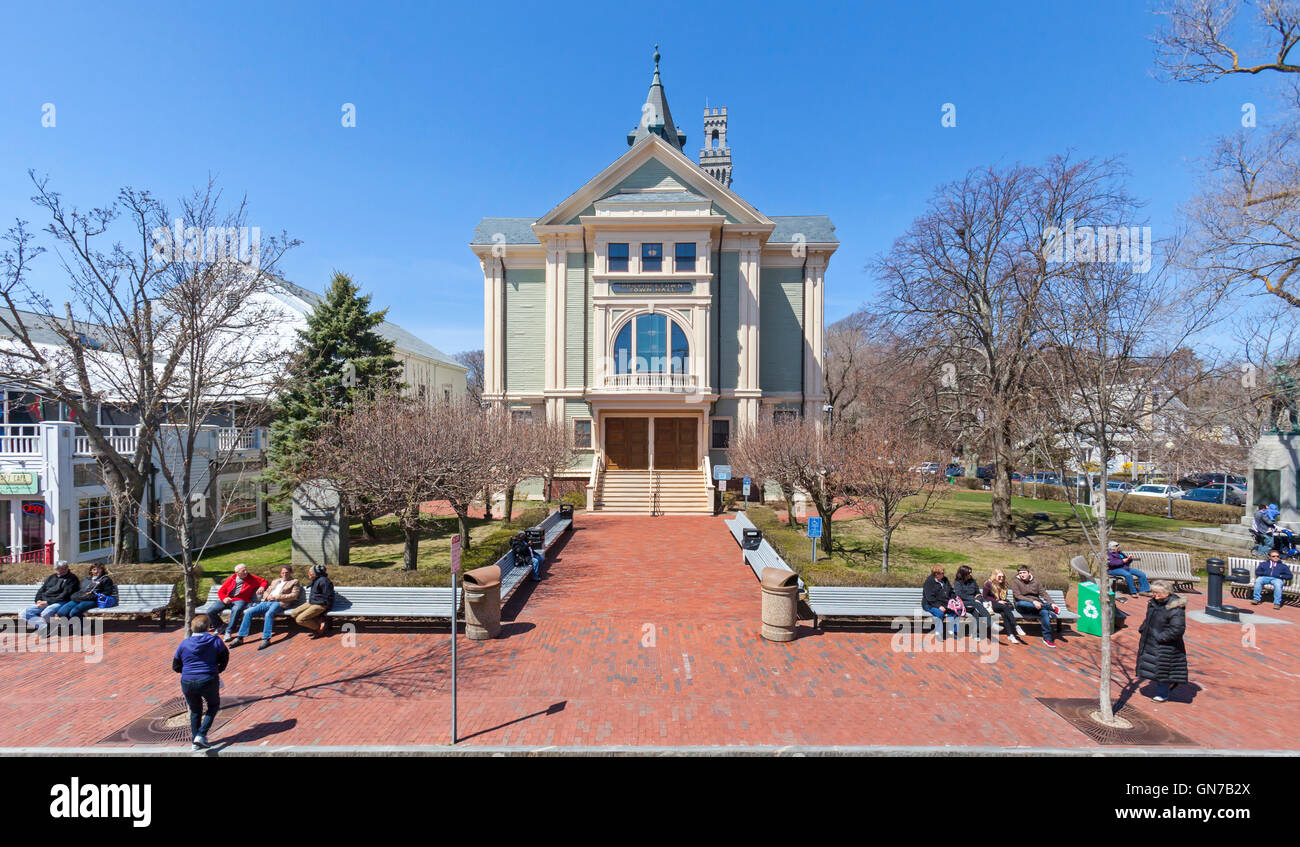 People walking and sitting in the Town Square in Provincetown Cape Cod ...