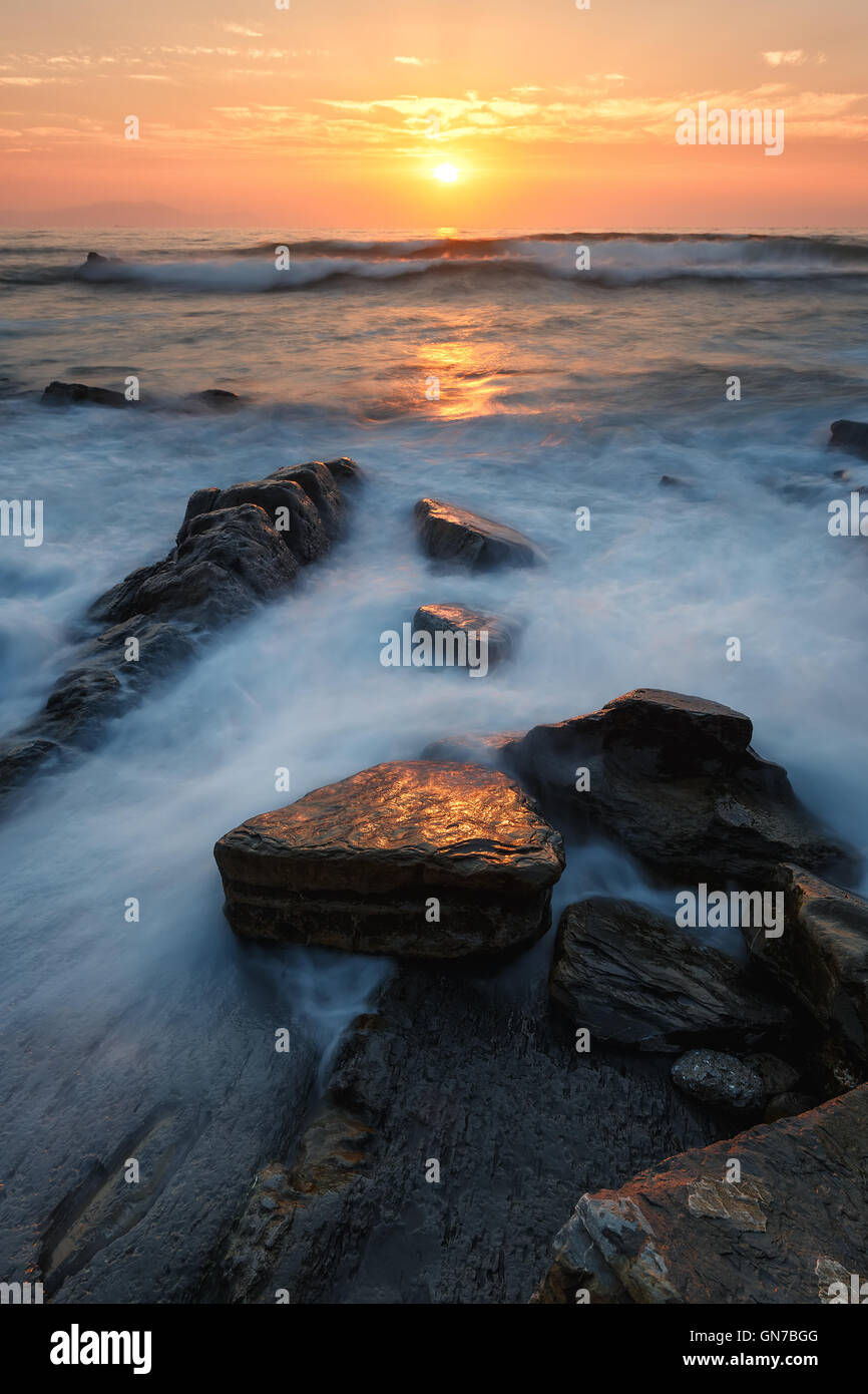 Sunset at Barrika beach Stock Photo - Alamy