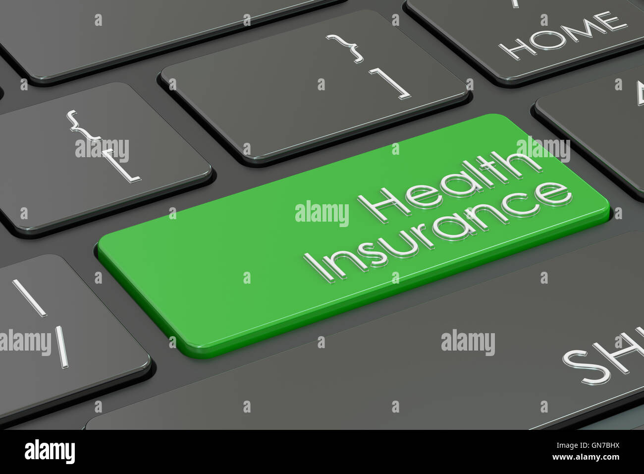 health insurance button, green key on keyboard. 3D rendering Stock ...
