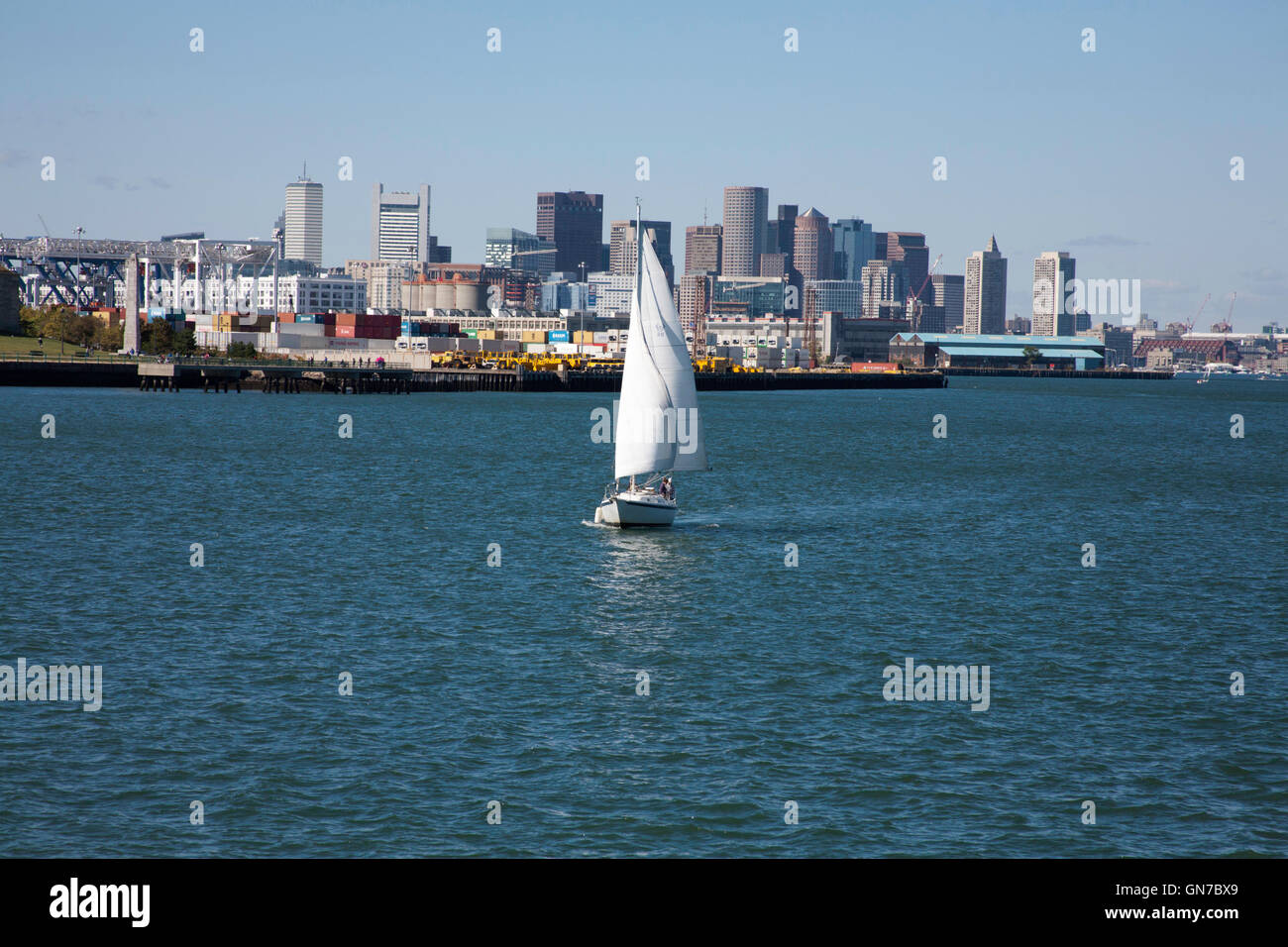 Yacht sailing around Boston harbor and islands an area of Massachusetts ...