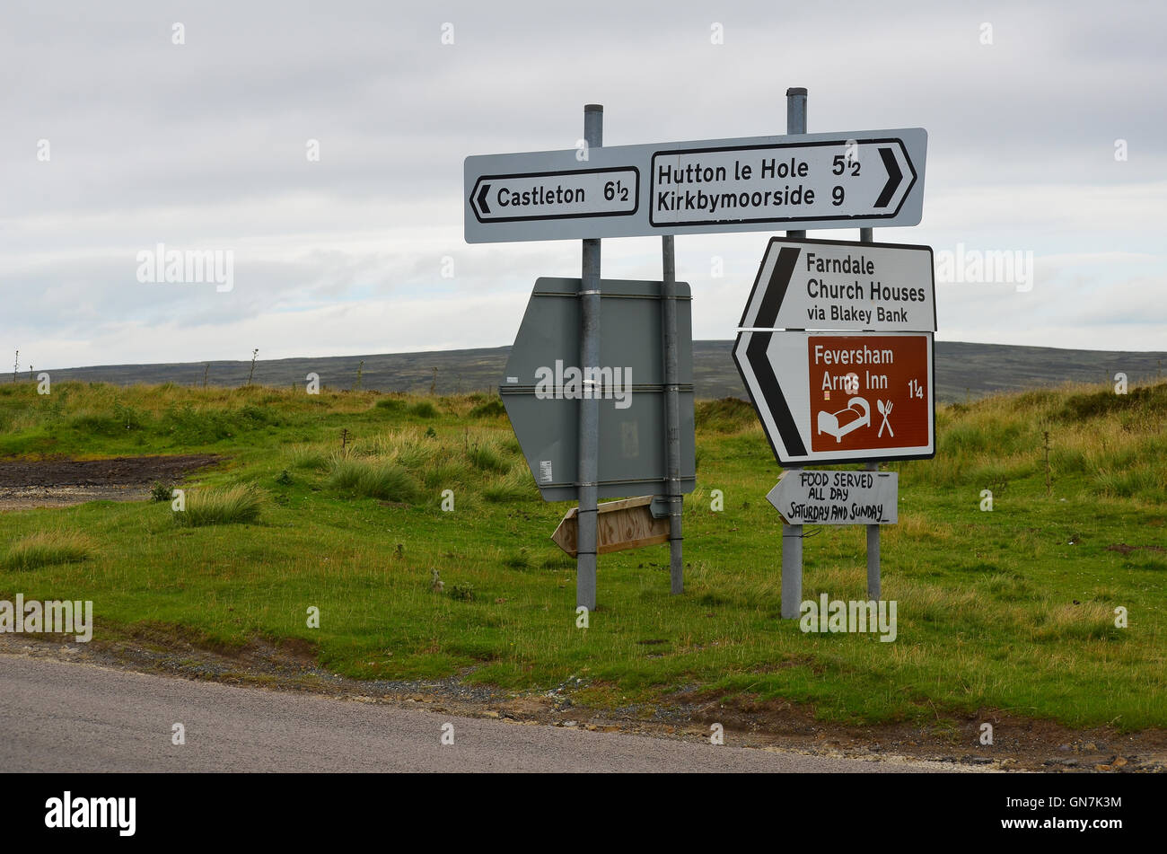 Road signs post at Blakey Road and Blakey Bank junction North Yorkshire ...