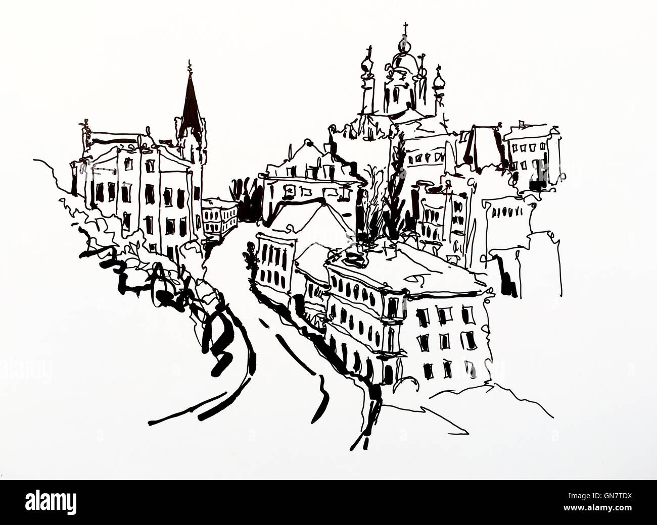 black and white sketch drawing of Andrew's descent Stock Photo - Alamy