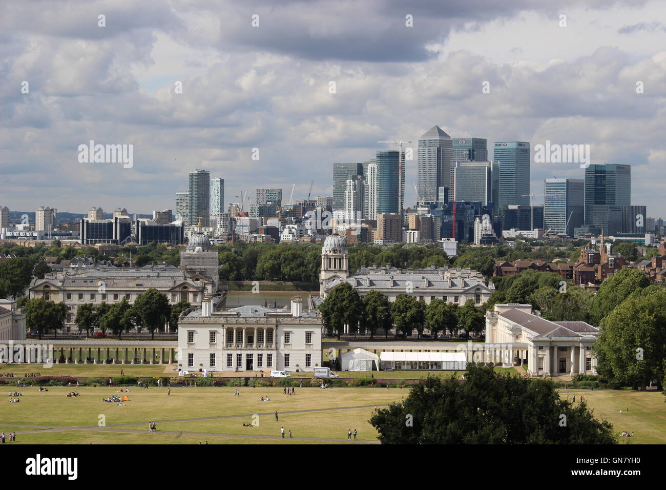 View of London city skyline and National Maritime Museum from the Royal ...