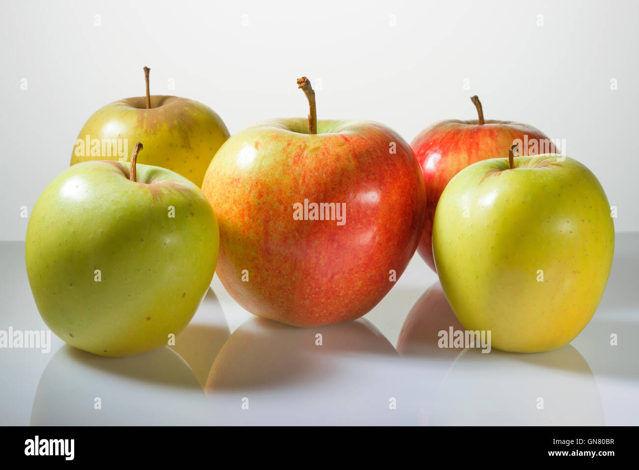 Multi-colored apples on a white background Stock Photo - Alamy
