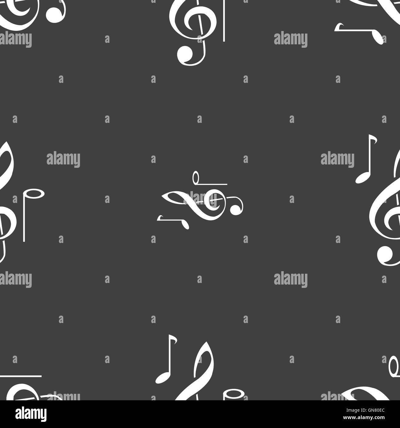 musical notes icon sign. Seamless pattern on a gray background. Vector ...