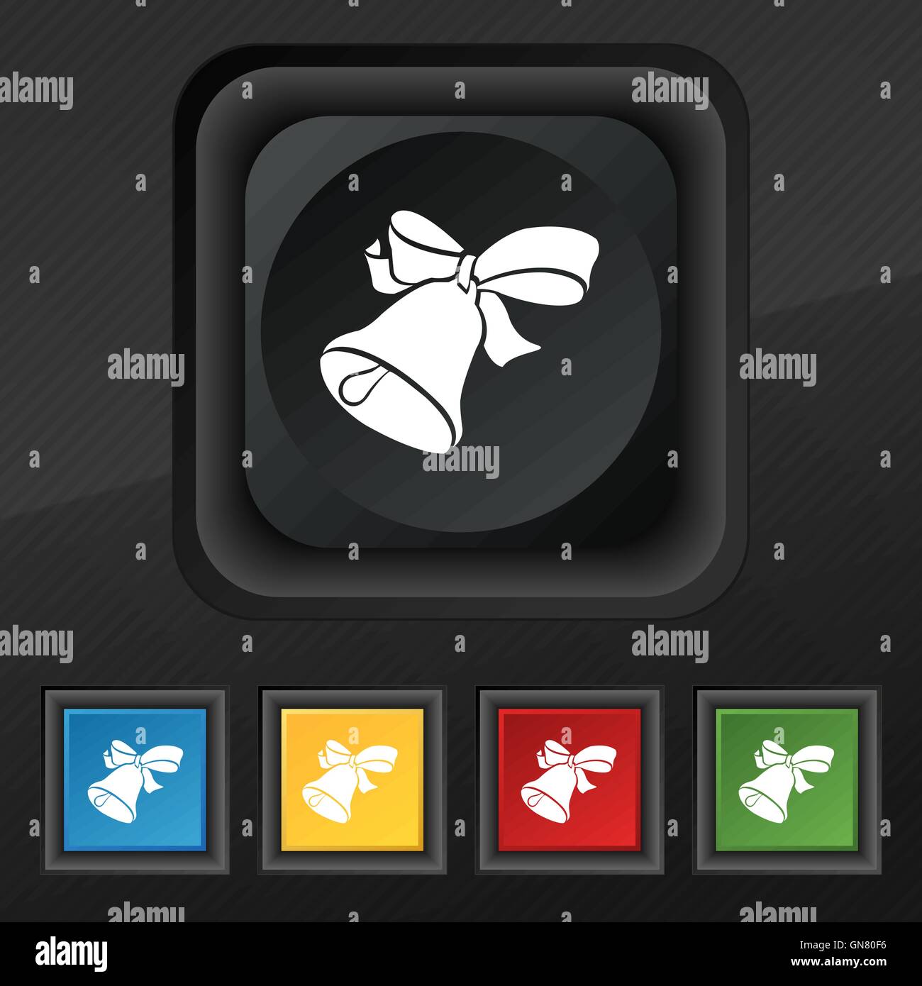 bell icon symbol. Set of five colorful, stylish buttons on black ...