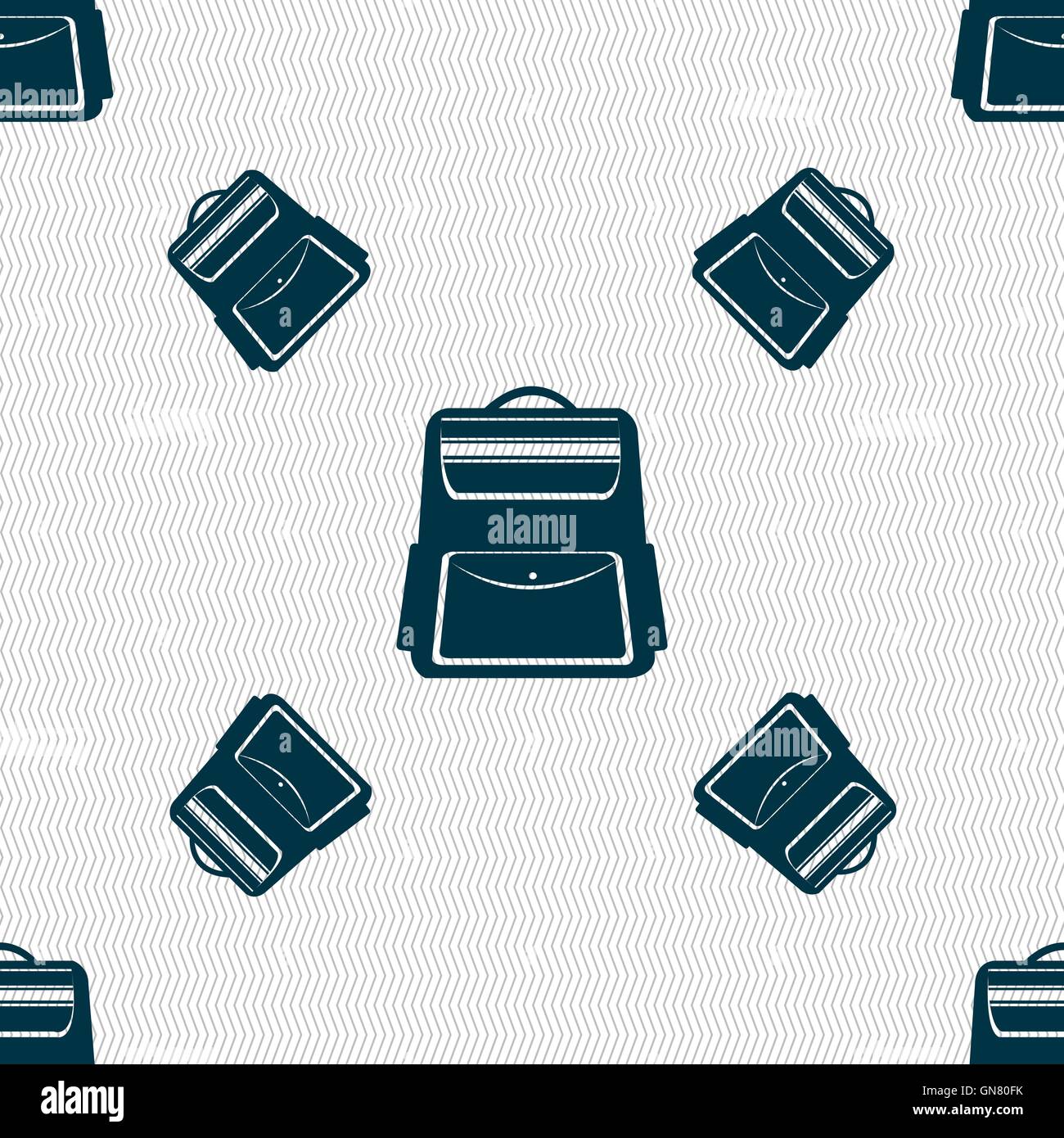School Backpack icon sign. Seamless pattern with geometric texture ...