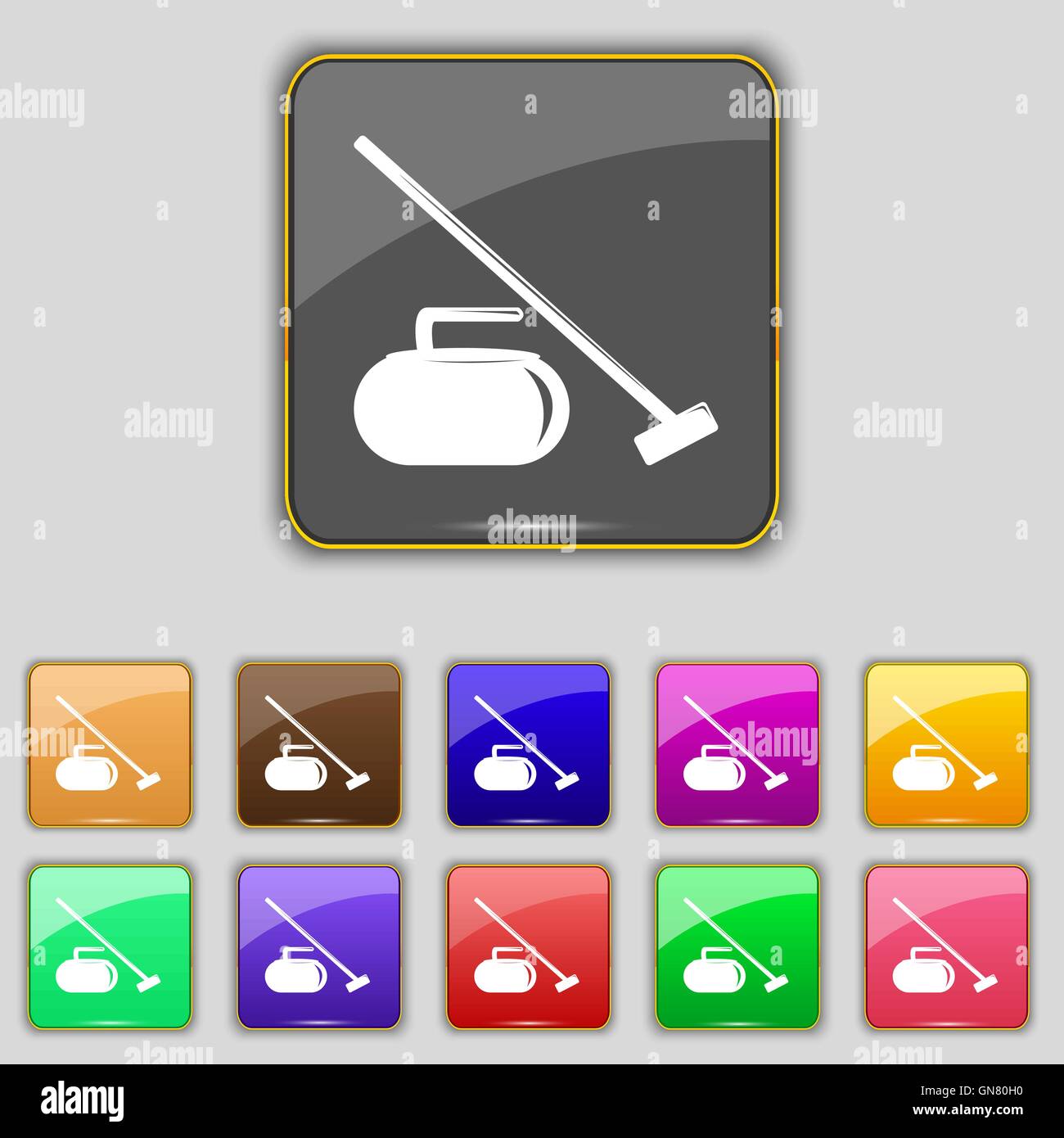 The stone for curling icon sign. Set with eleven colored buttons for ...
