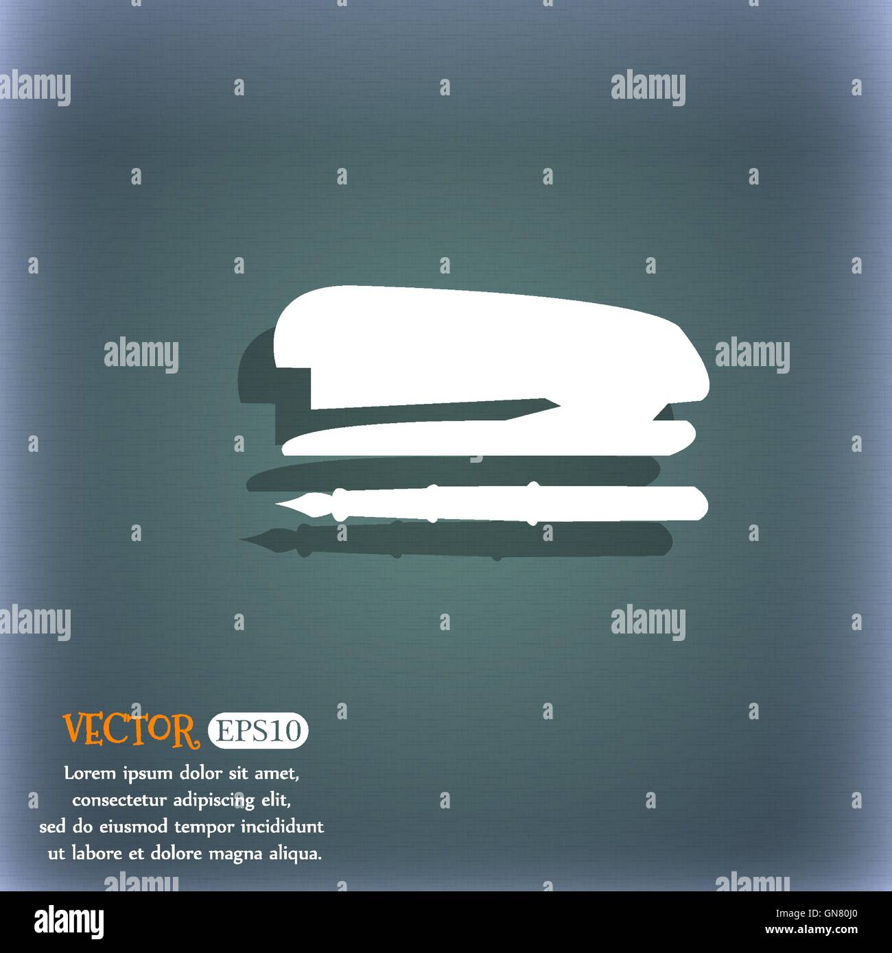 Stapler and pen icon. On the blue-green abstract background with shadow ...