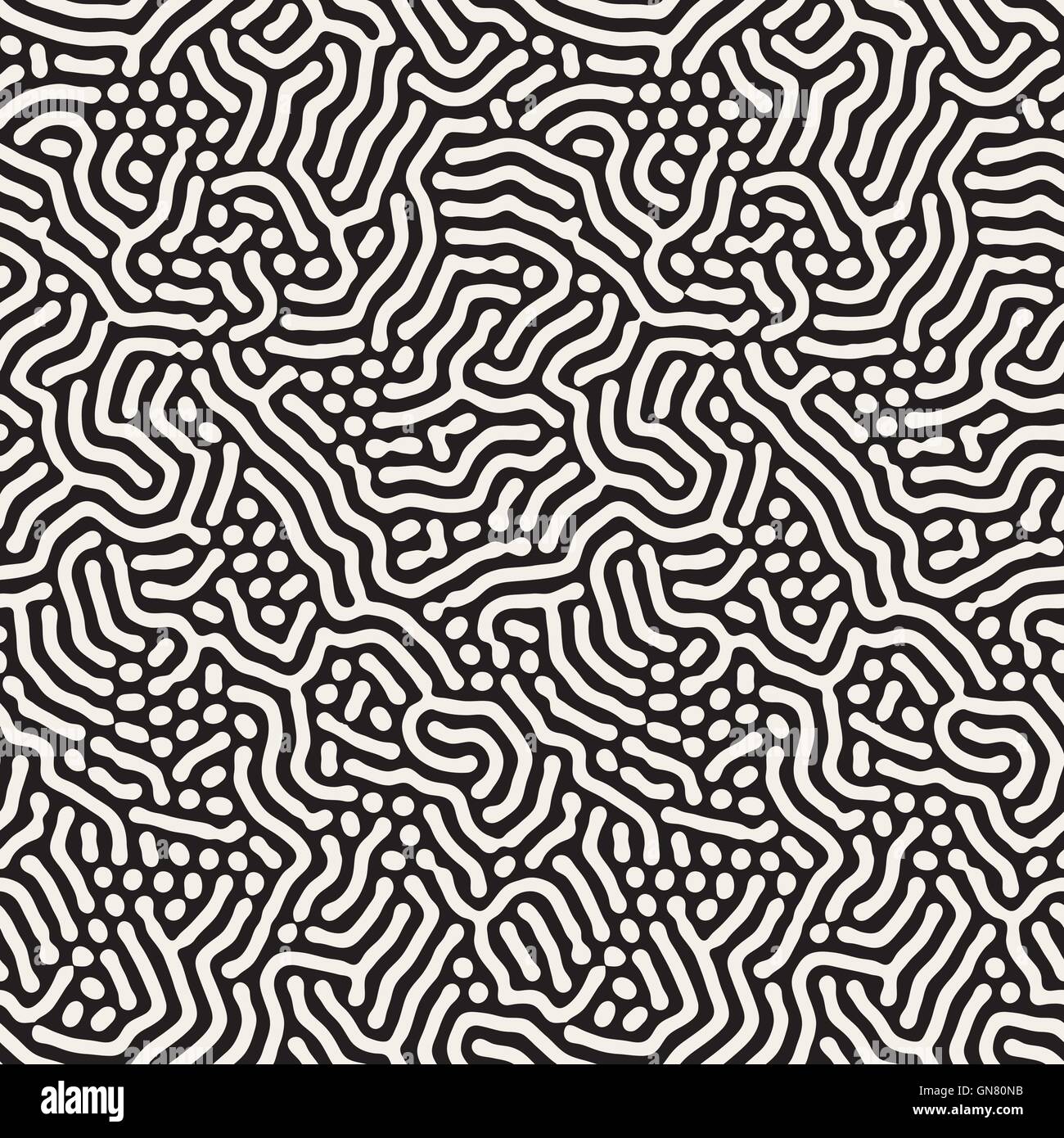 Vector Seamless Black and White Organic Rounded Lines Biological ...