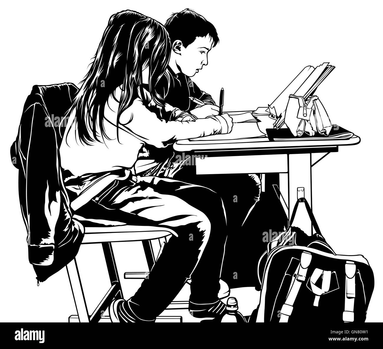 Kids studying Black and White Stock Photos & Images - Alamy