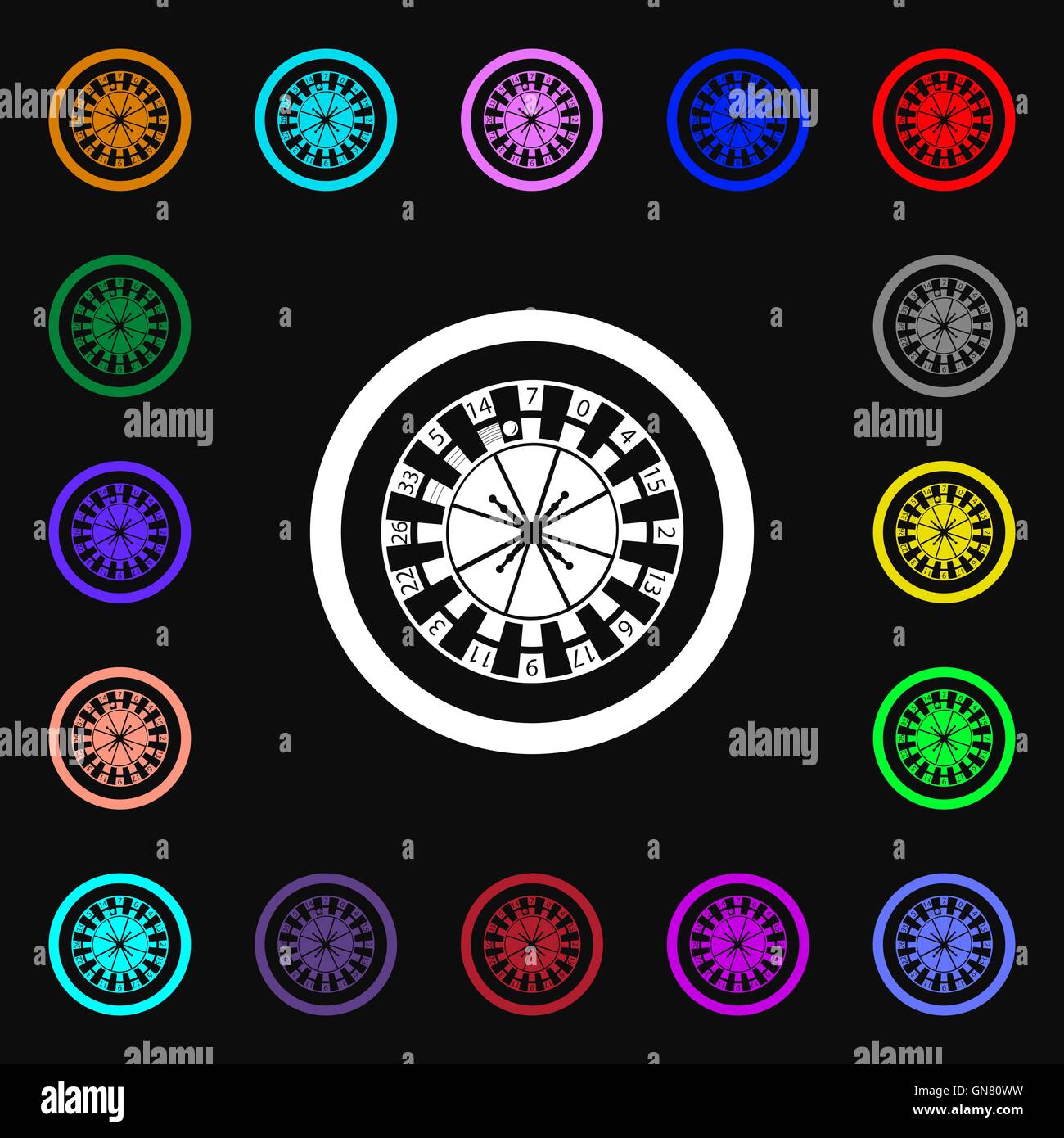 casino roulette wheel icon sign. Lots of colorful symbols for your ...