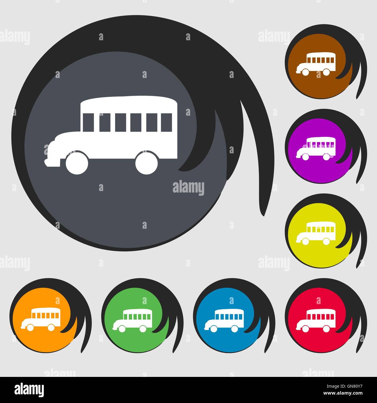 Bus icon. Symbols on eight colored buttons. Vector Stock Vector Image ...