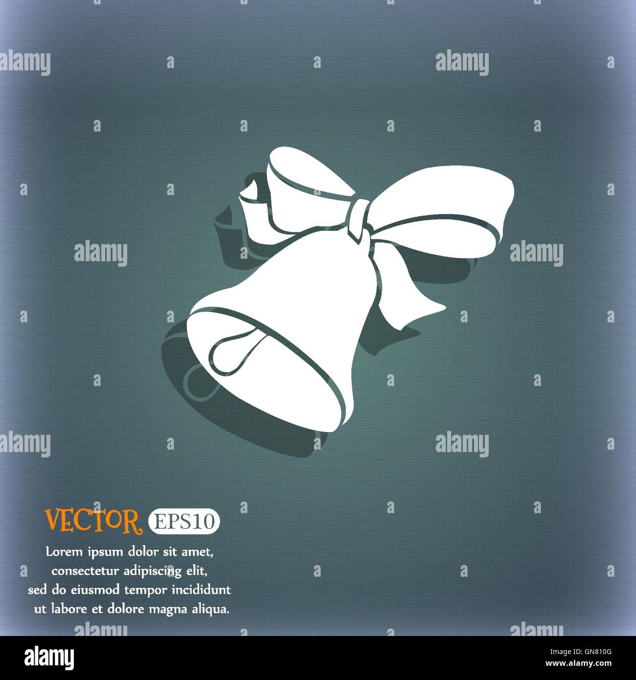 bell icon. On the blue-green abstract background with shadow and space ...