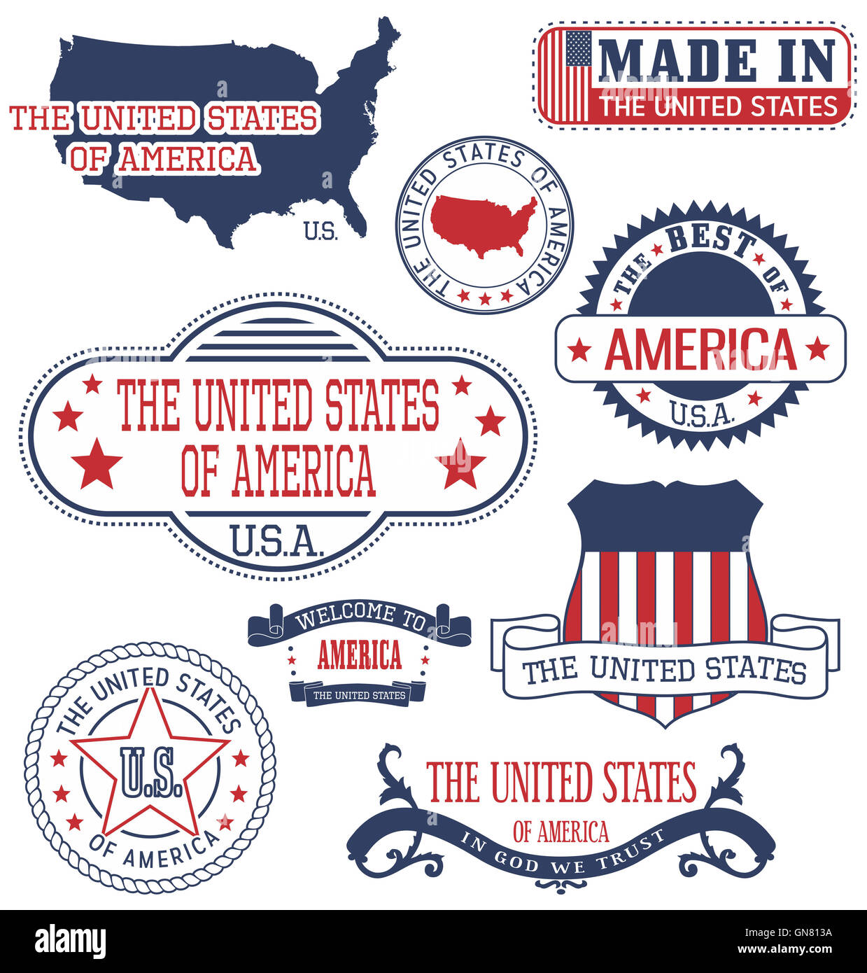 United States. Set of generic stamps and signs Stock Photo - Alamy
