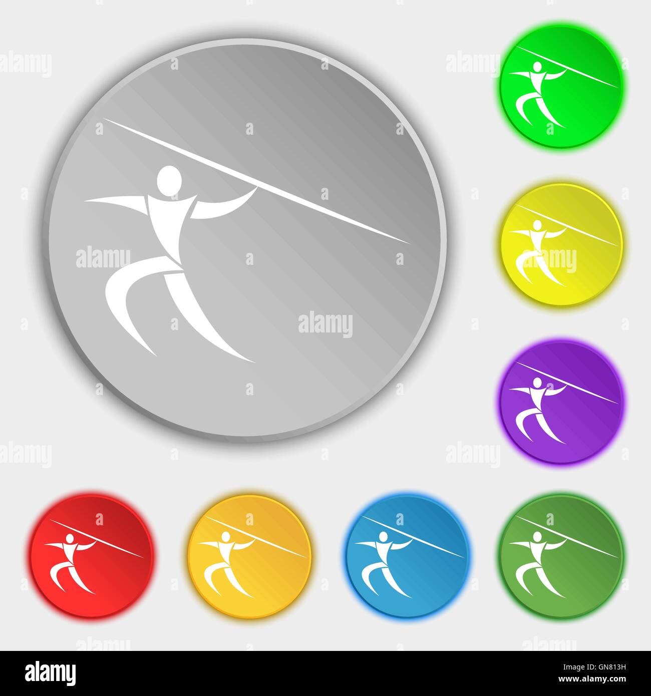 Summer sports, Javelin throw icon sign. Symbol on eight flat buttons ...