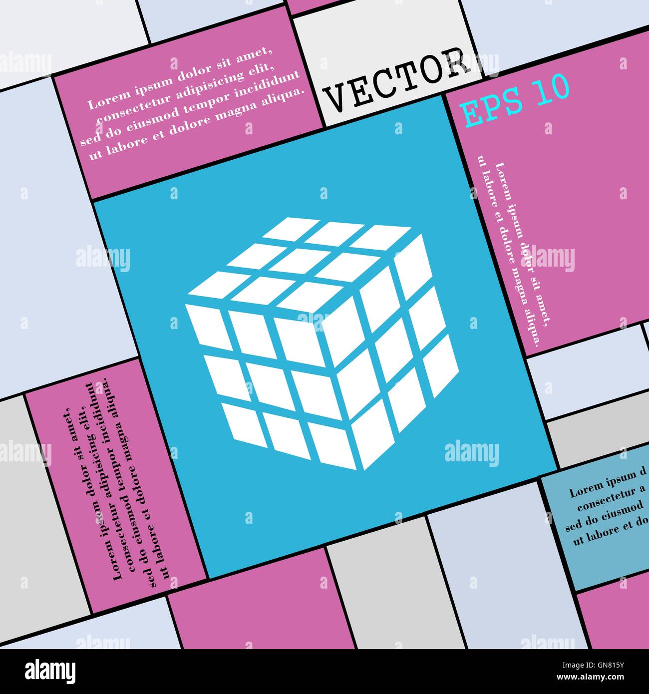 A three sided cube puzzle box in 3D icon sign. Modern flat style for ...