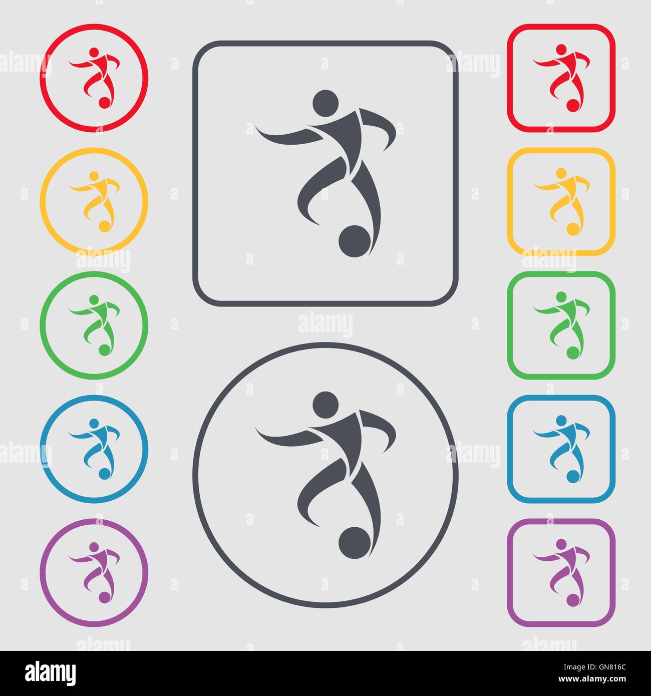 football player icon sign. symbol on the Round and square buttons with ...