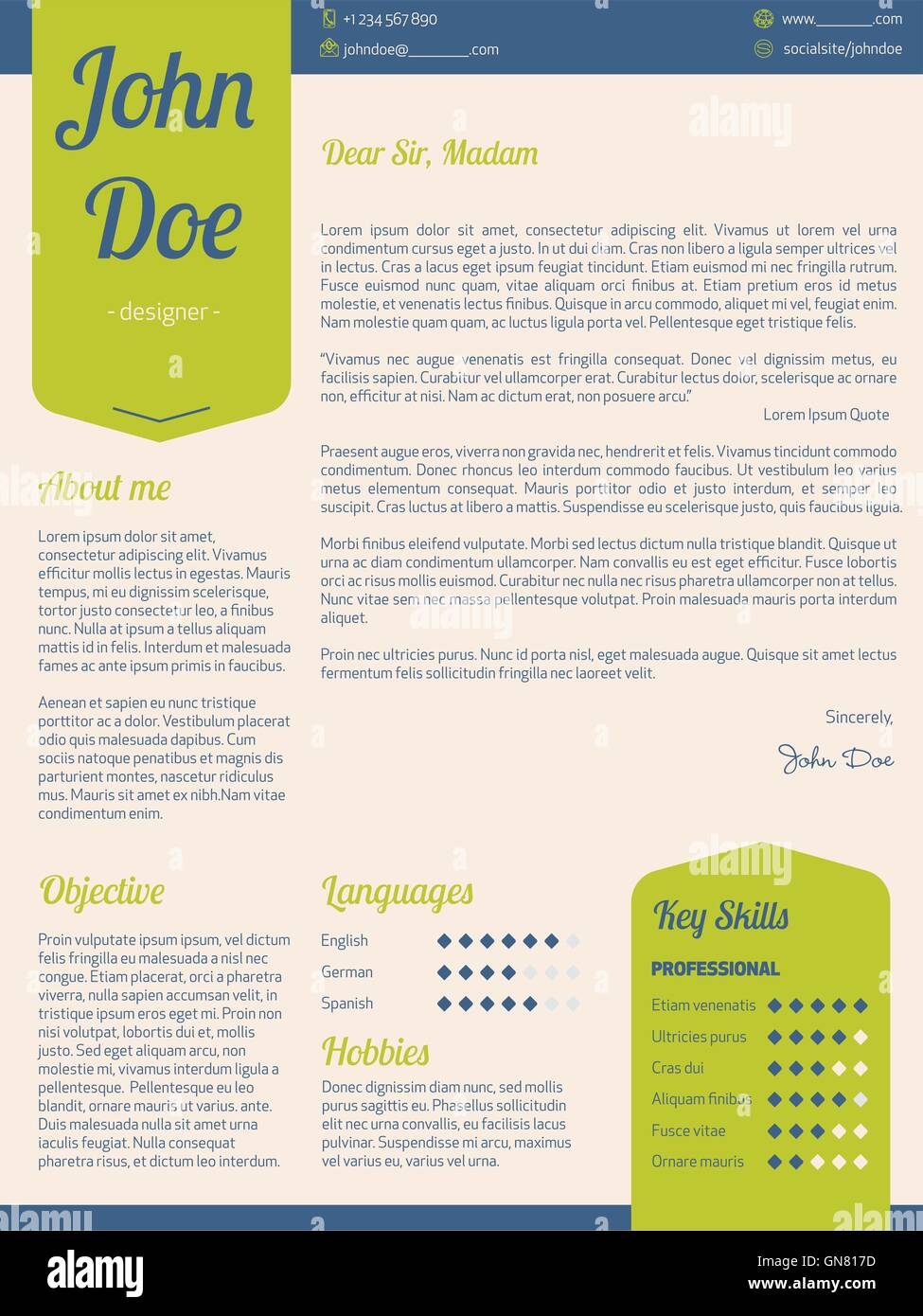 Modern cover letter resume cv with green ribbons Stock Vector Image ...