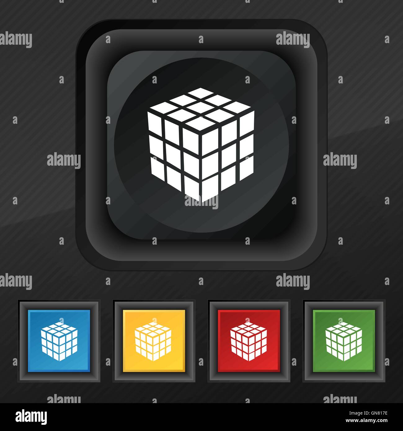 A three sided cube puzzle box in 3D icon symbol. Set of five colorful ...