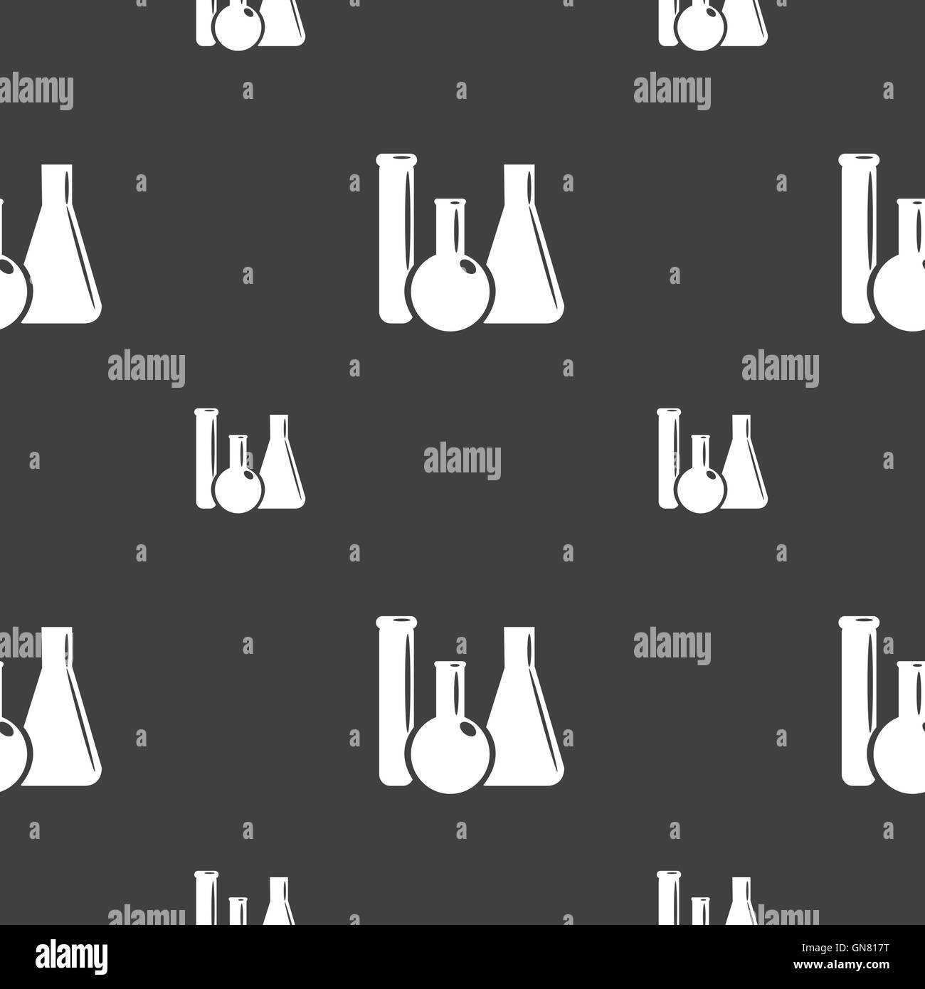 laboratory glass, chemistry icon sign. Seamless pattern on a gray ...