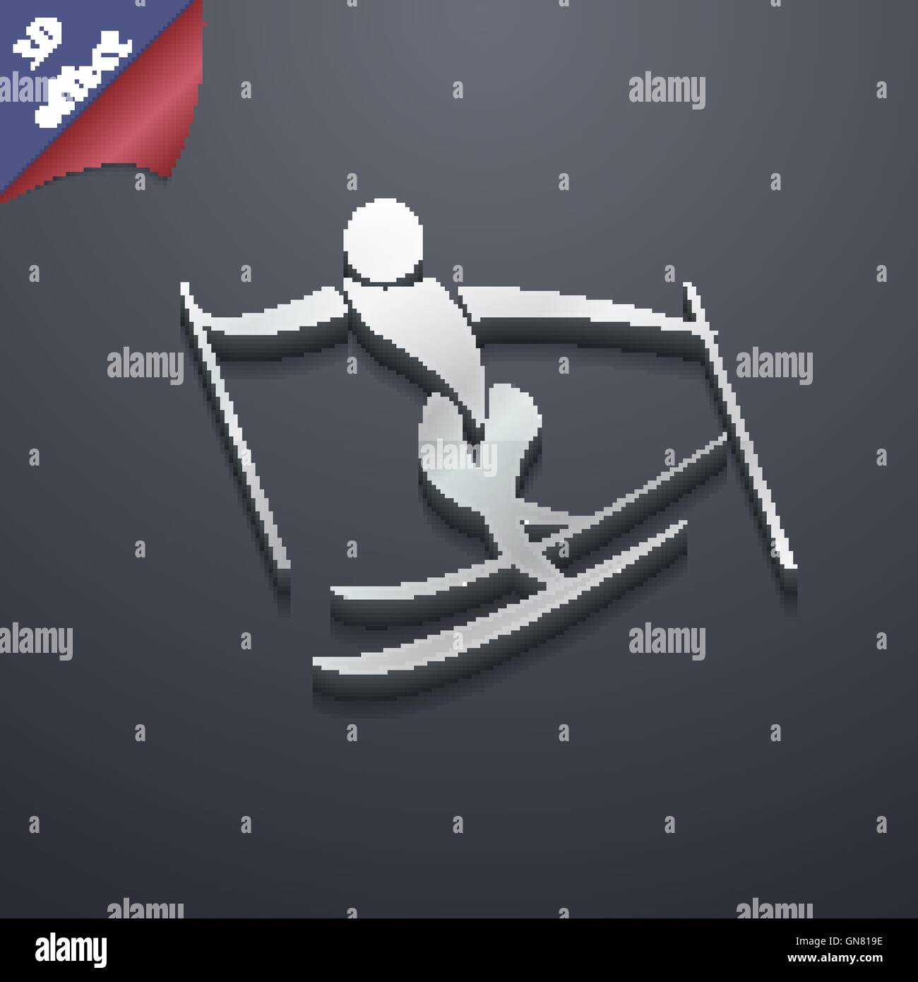 Skier icon symbol. 3D style. Trendy, modern design with space for your ...