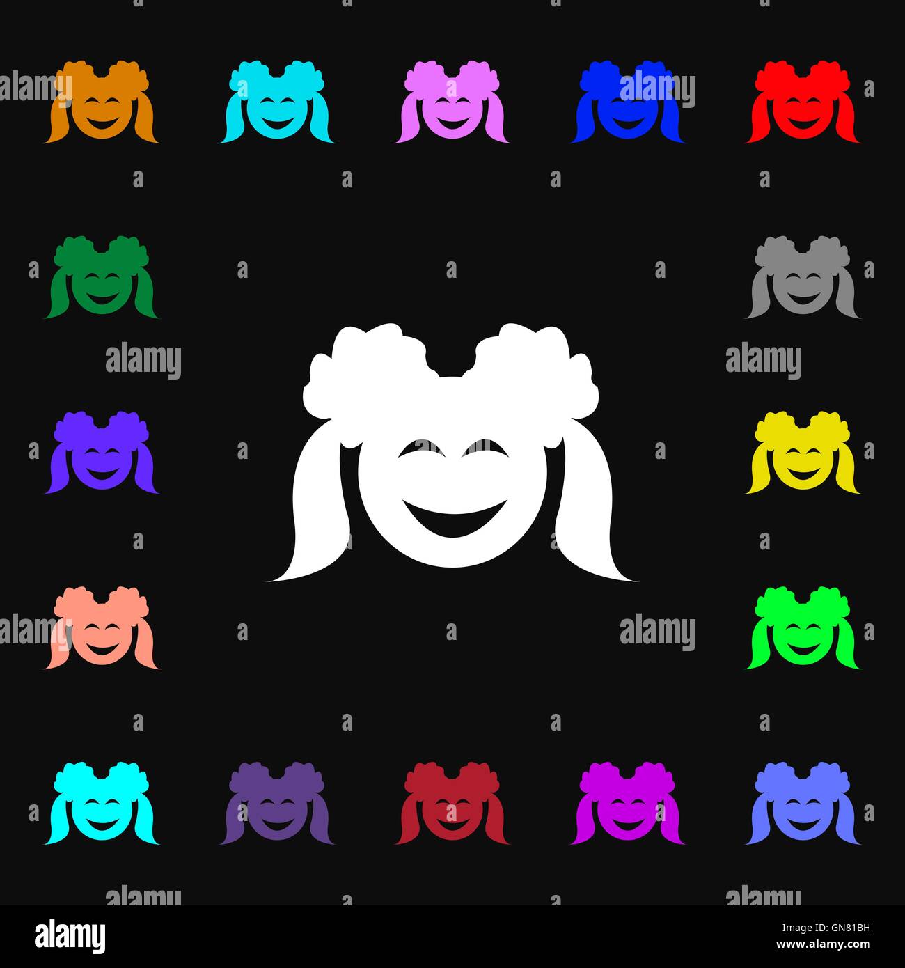 smiling girl icon sign. Lots of colorful symbols for your design ...