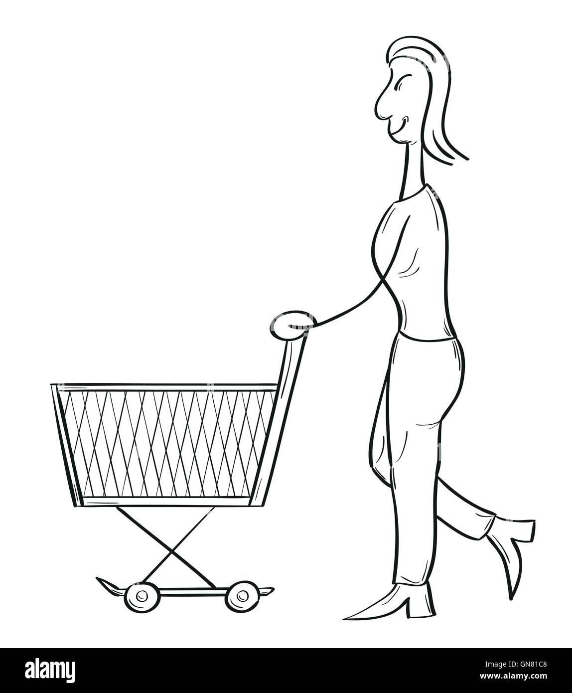 woman with emptysupermarket cart Stock Vector Image & Art - Alamy