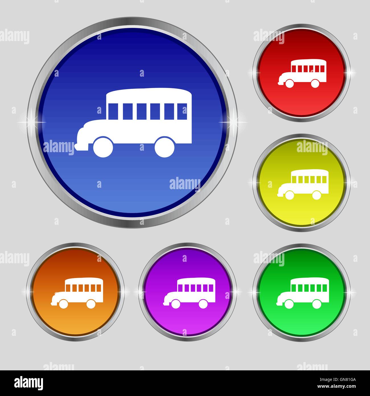Bus icon sign. Round symbol on bright colourful buttons. Vector Stock ...