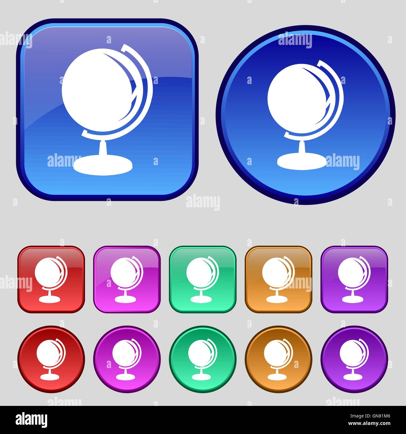 Globe icon sign. A set of twelve vintage buttons for your design ...