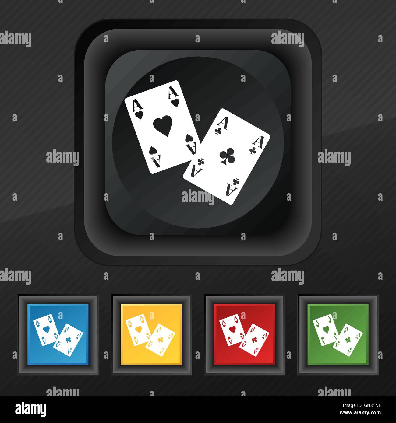 Two Aces icon symbol. Set of five colorful, stylish buttons on black ...