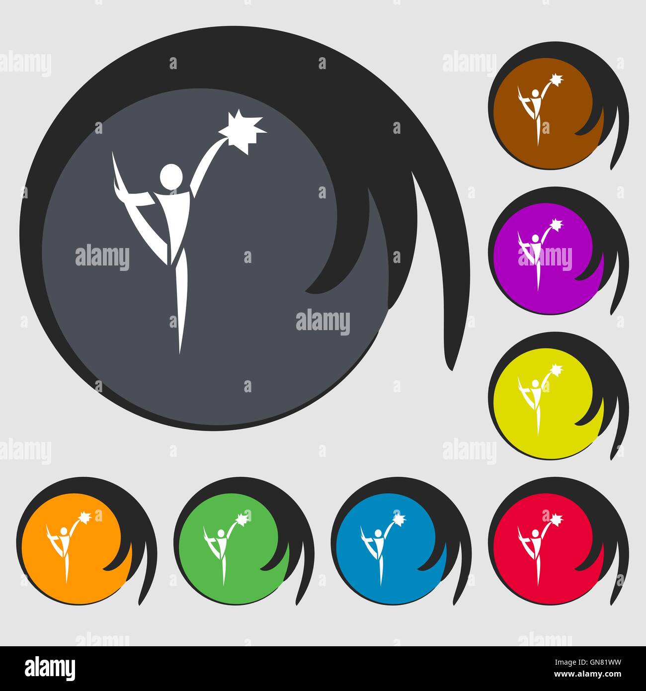 cheerleader icon. Symbols on eight colored buttons. Vector Stock Vector ...