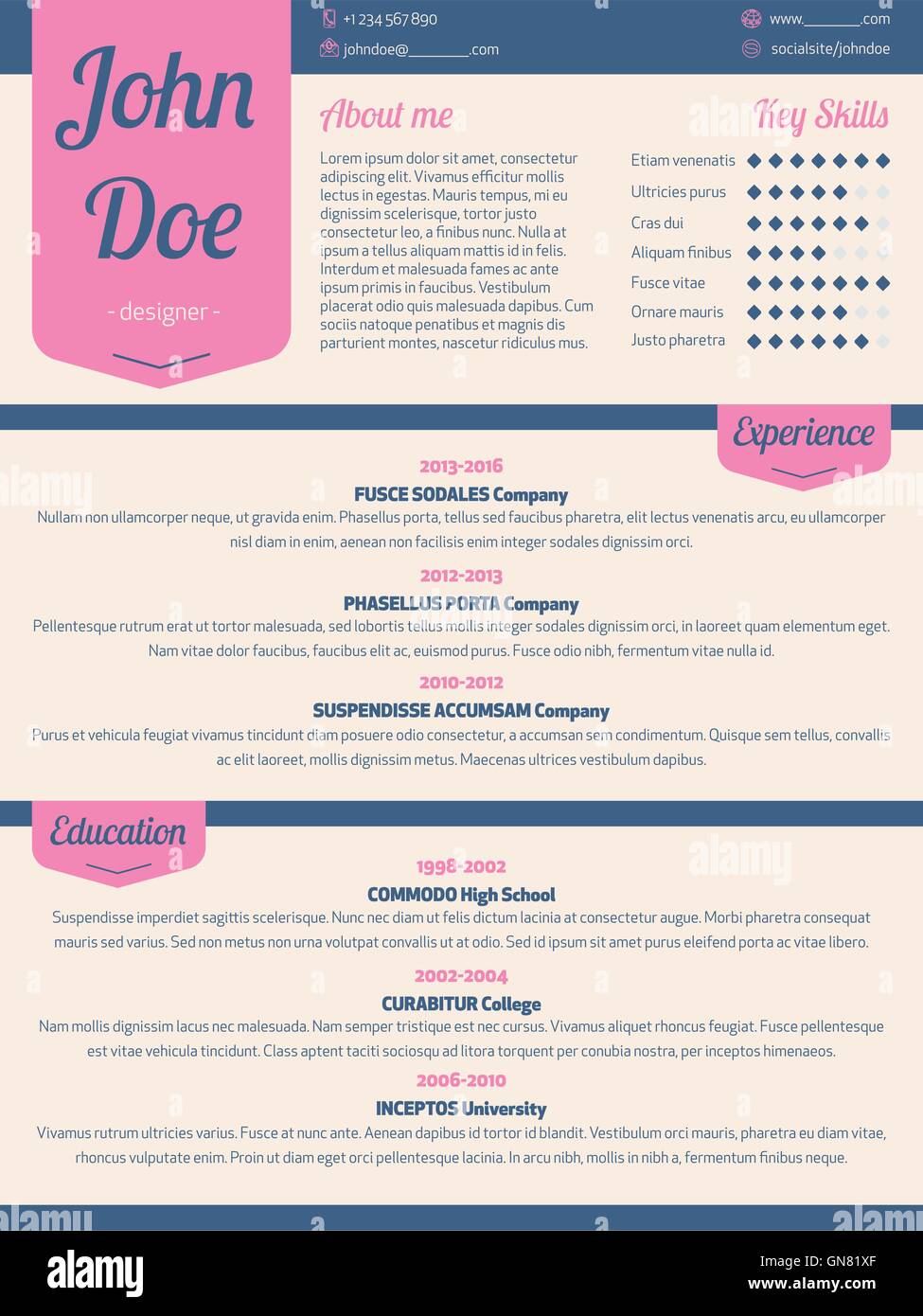 Modern resume cv with pink ribbon Stock Vector Image & Art - Alamy