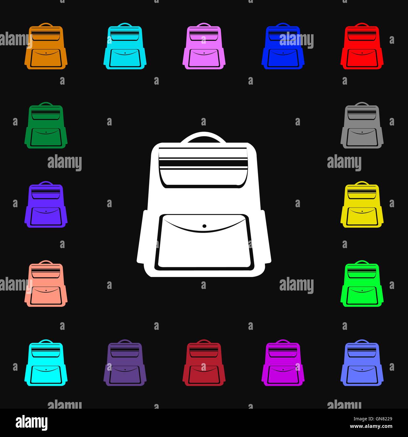 School Backpack icon sign. Lots of colorful symbols for your design ...