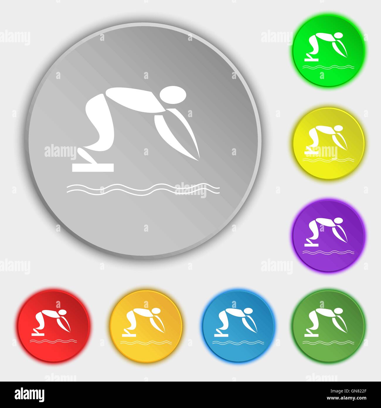 Summer sports, diving icon sign. Symbol on eight flat buttons. Vector ...