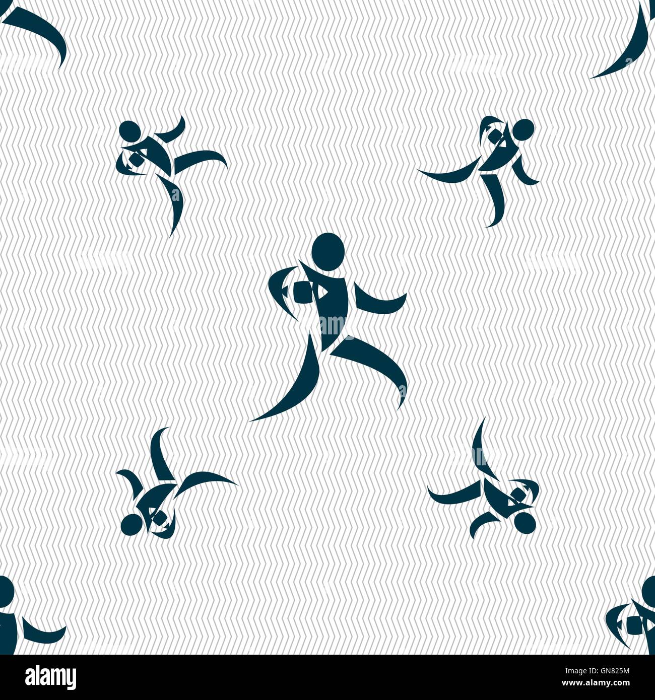 Rugby player running with ball icon sign. Seamless pattern with ...