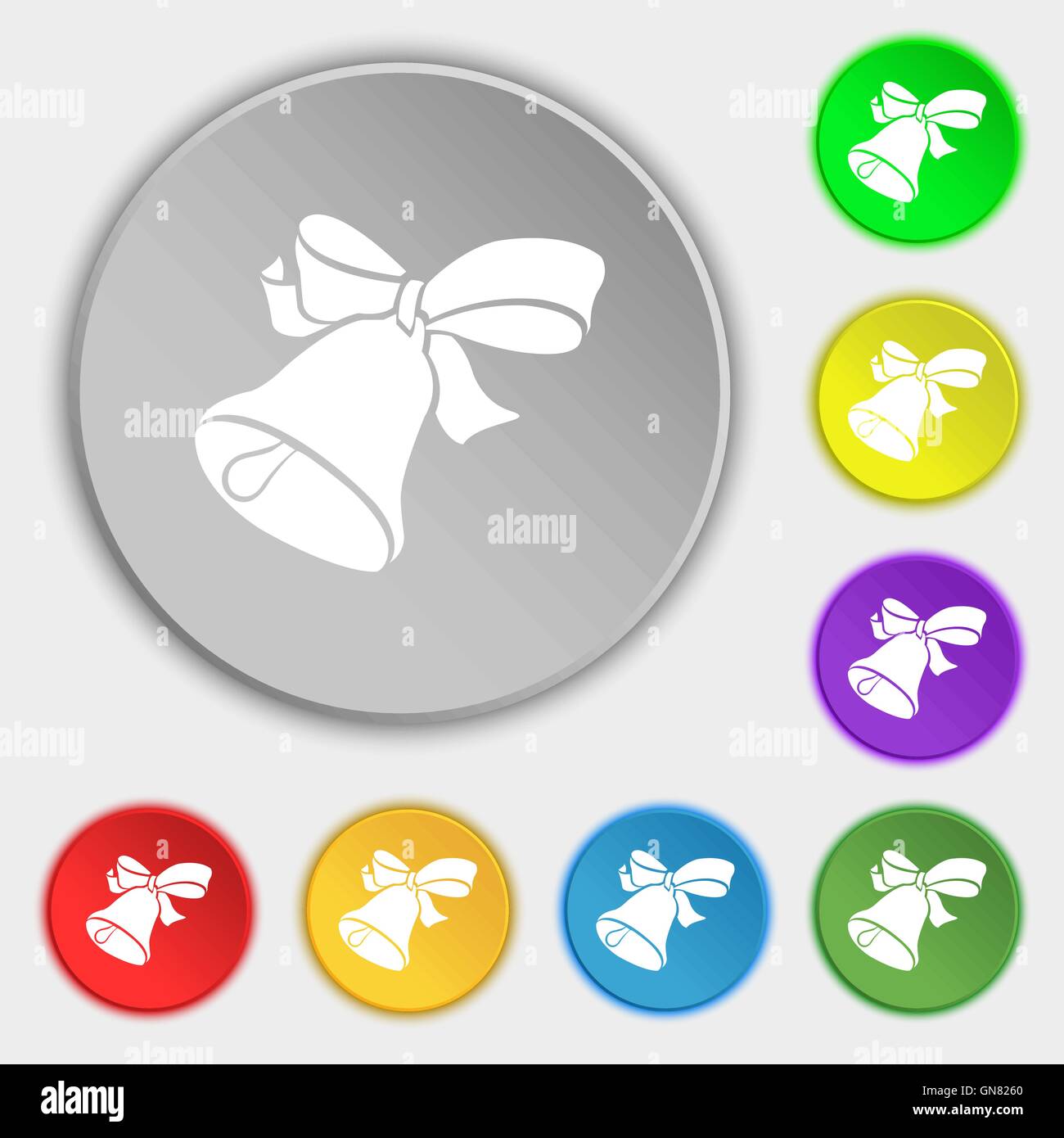 bell icon sign. Symbol on eight flat buttons. Vector Stock Vector Image ...