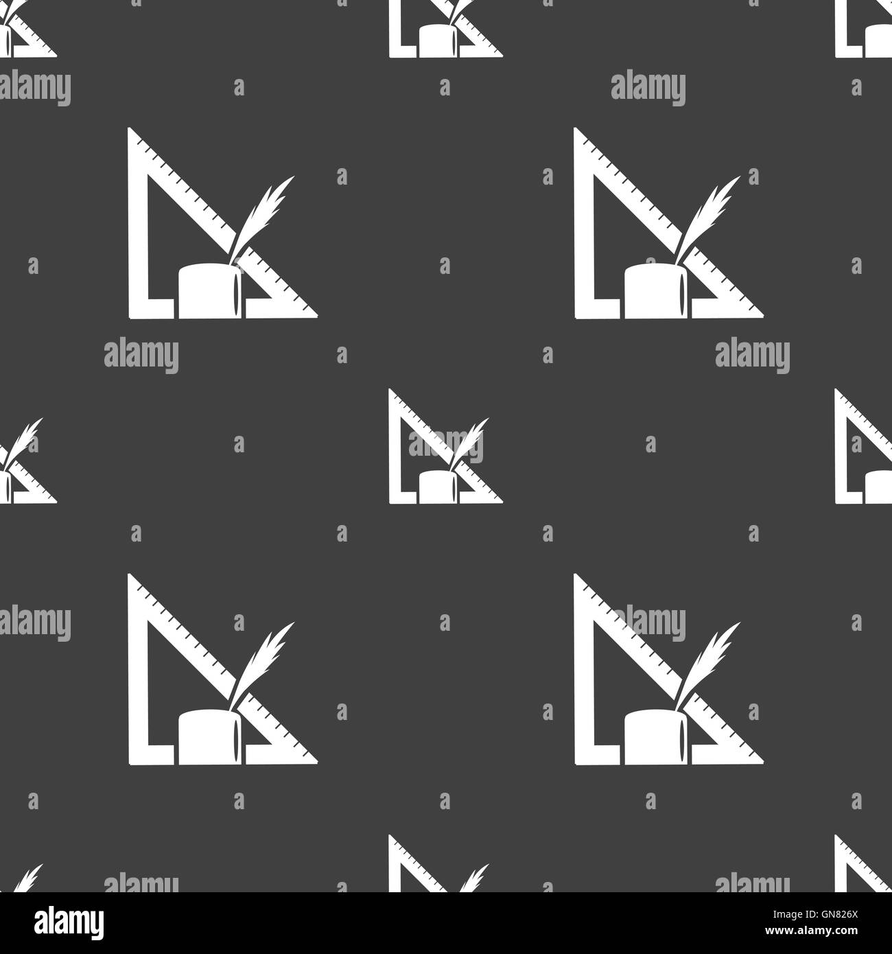 Pencil and ruler icon sign. Seamless pattern on a gray background ...