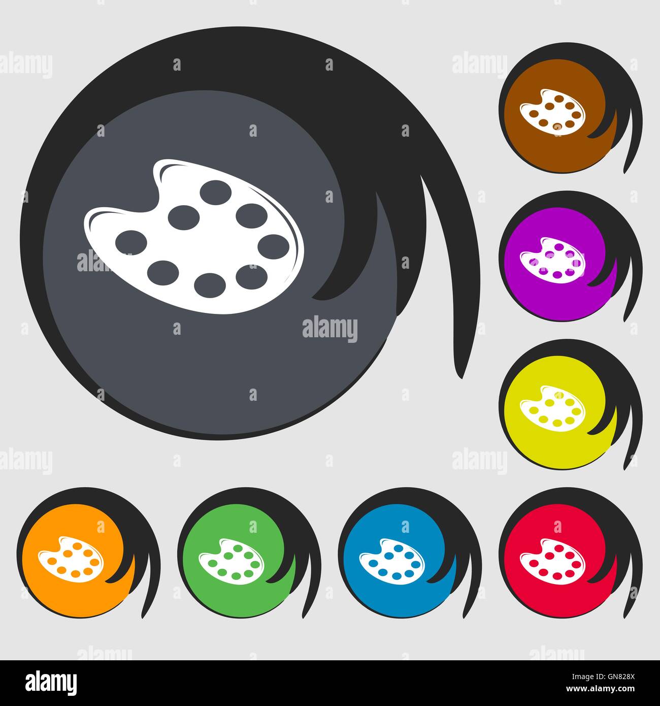 Paint with palette icon. Symbols on eight colored buttons. Vector Stock ...