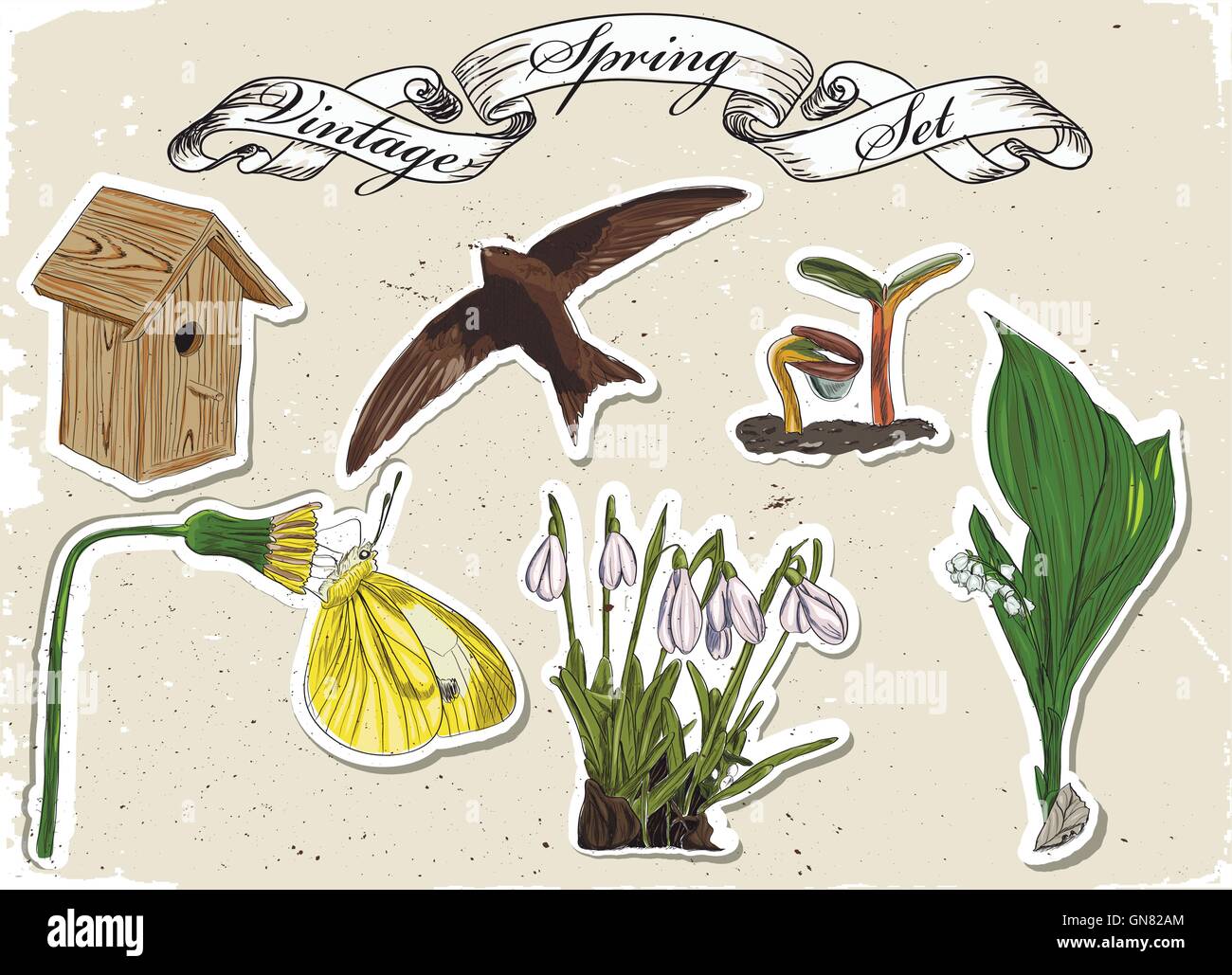 Vintage set of spring elements Stock Vector Image & Art - Alamy