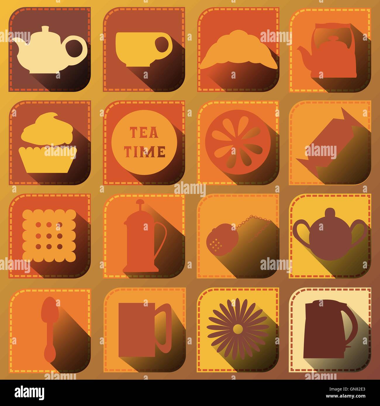 Set of 16 icons. Tea time. Brown tones Stock Vector Image & Art - Alamy
