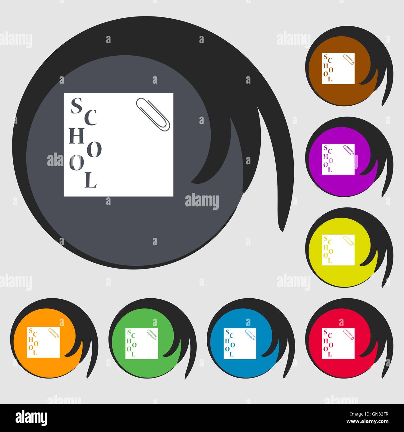 reminder sticker, note icon. Symbols on eight colored buttons. Vector ...