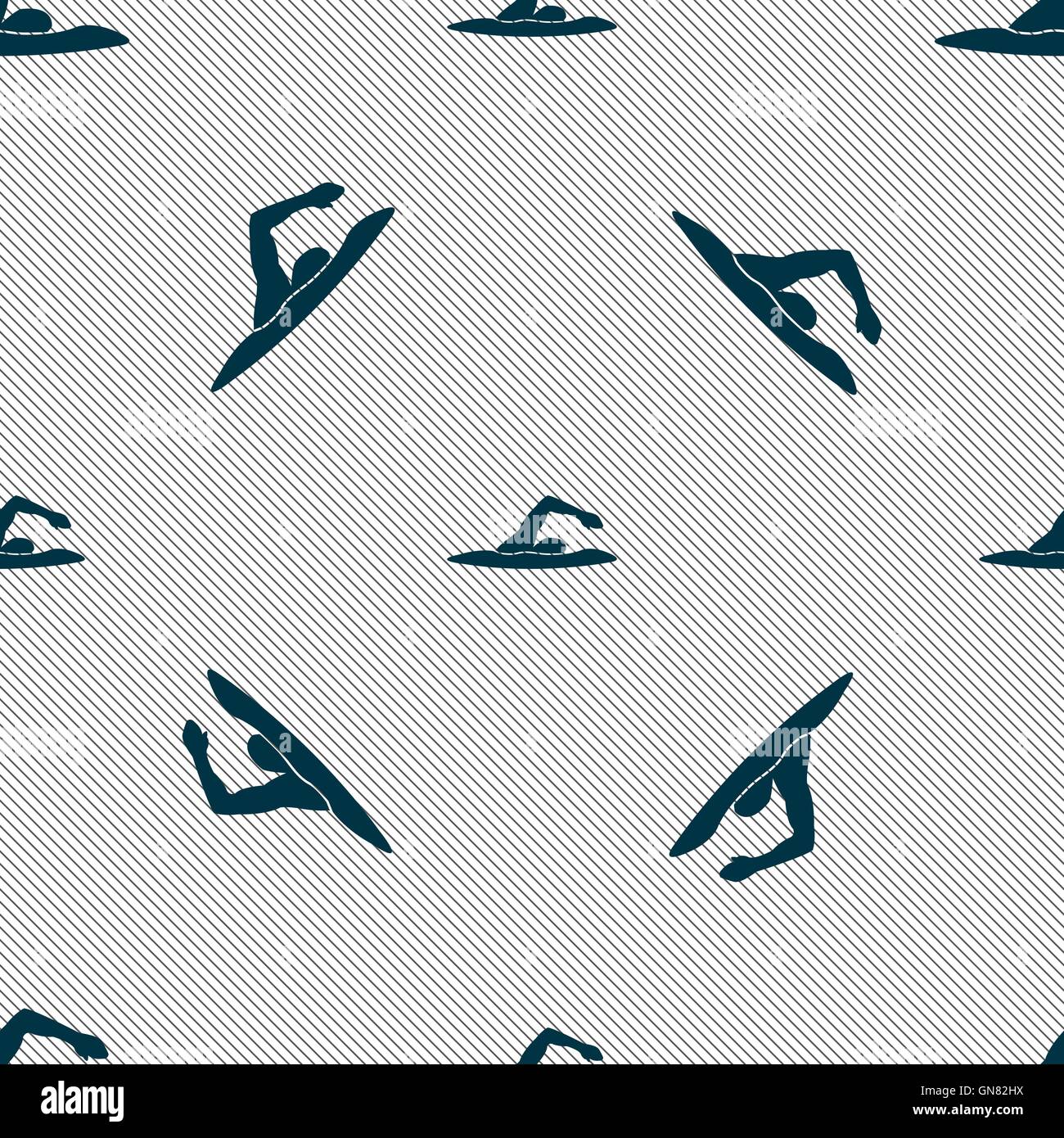 swimmer icon sign. Seamless pattern with geometric texture. Vector ...