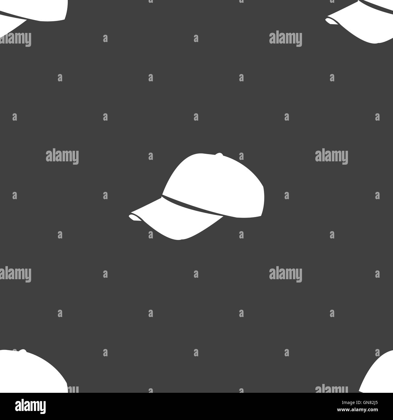 Baseball cap icon sign. Seamless pattern on a gray background. Vector ...