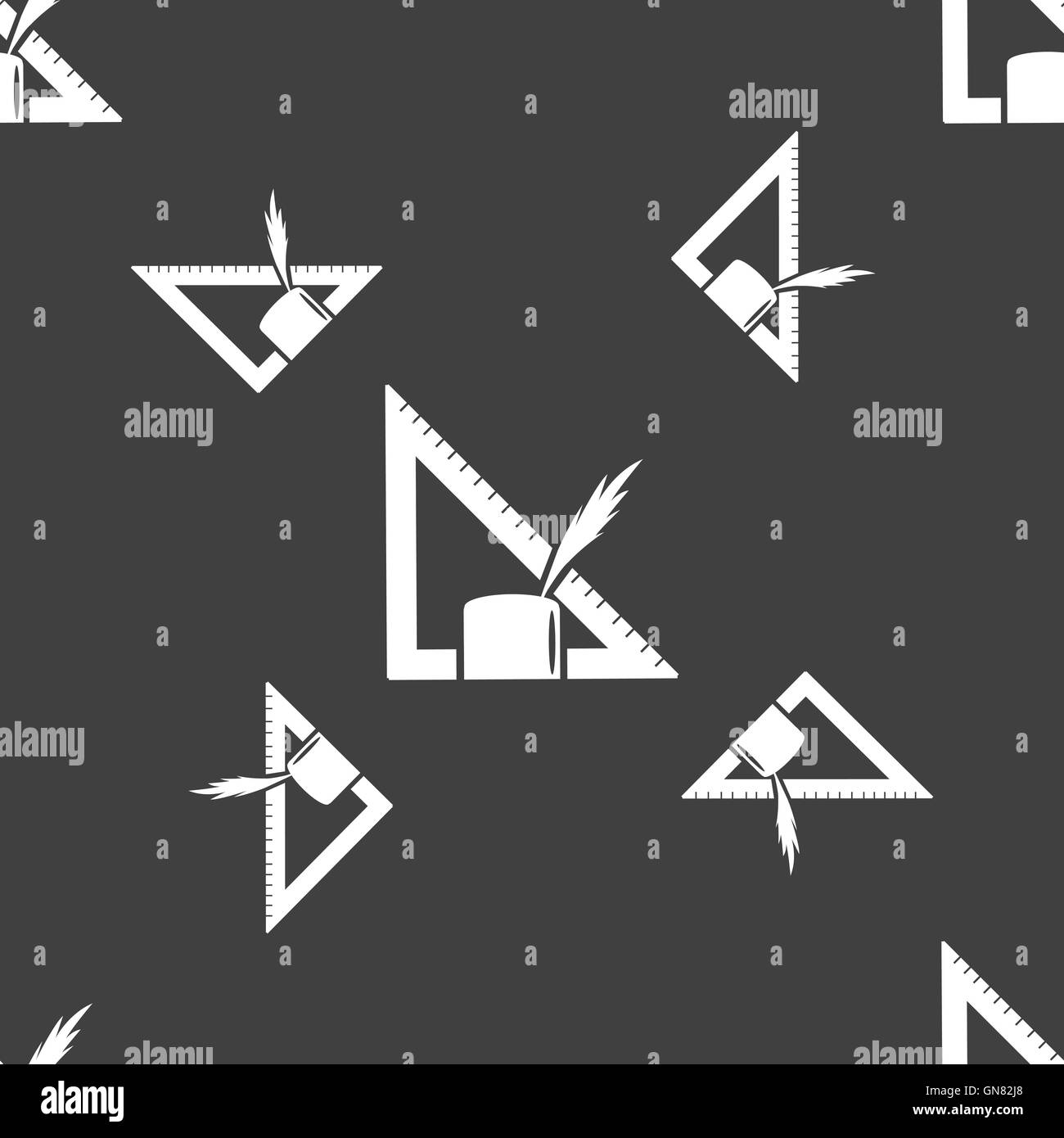 Pencil and ruler icon sign. Seamless pattern on a gray background ...