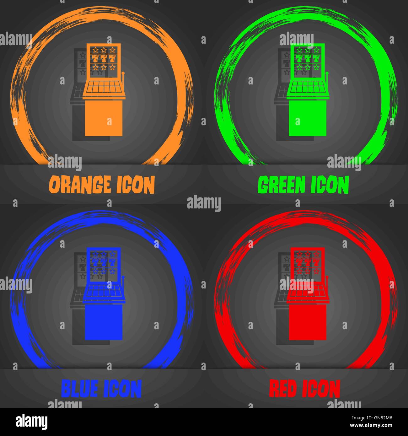 slot machine icon. Fashionable modern style. In the orange, green, blue ...